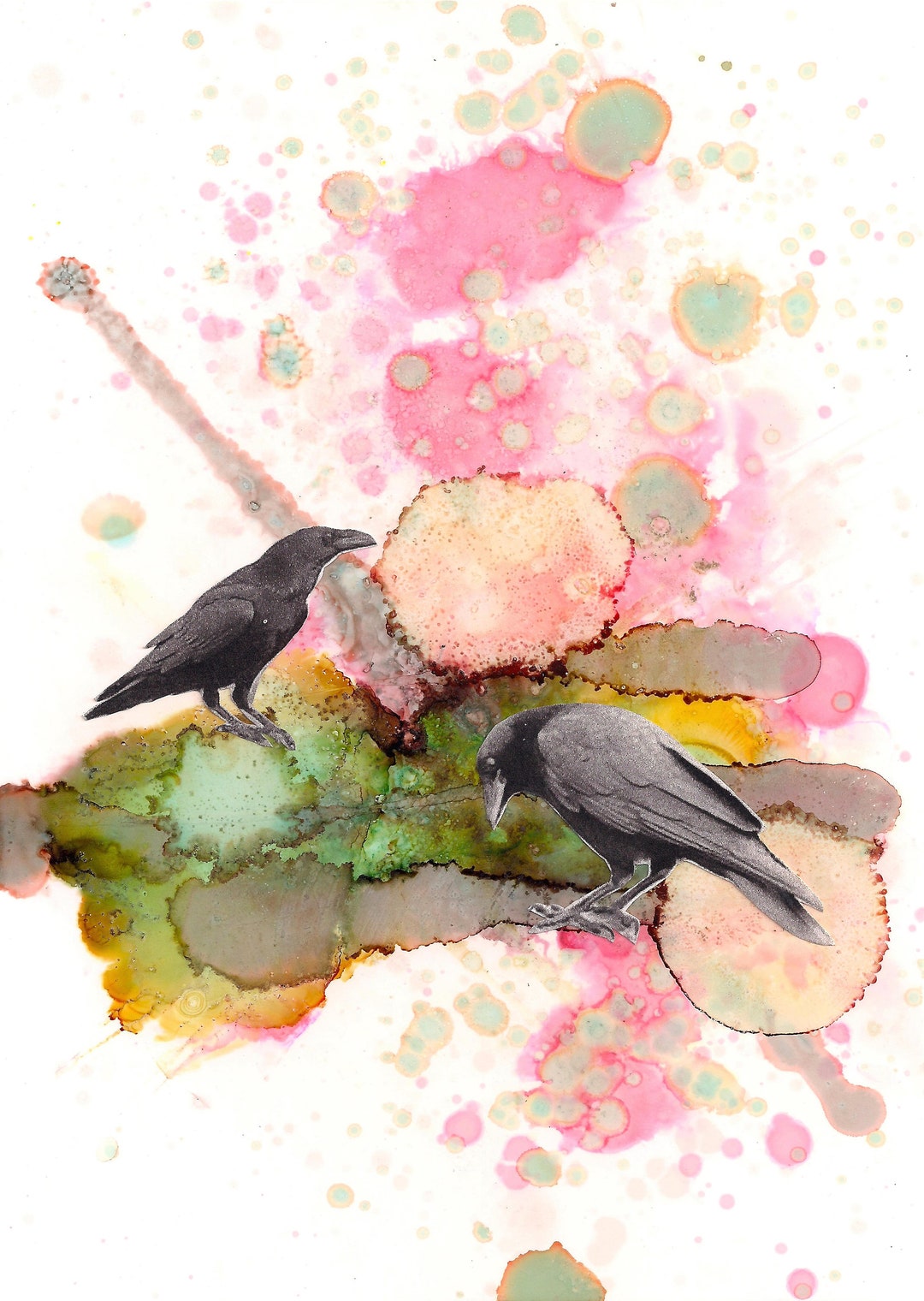 Crows, Birds, Alcohol Ink, Illustration, Collage, Mixed Techniques ...