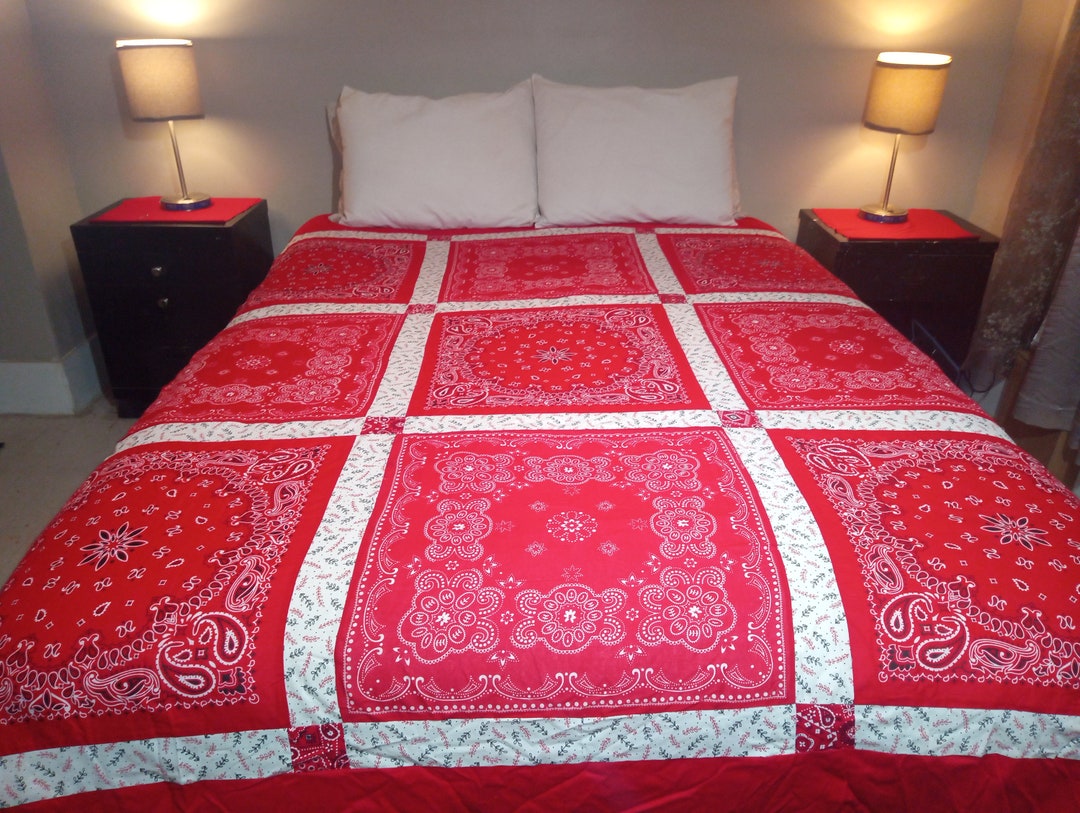 Bandana Quilt, Red Quilt, Queen Size, - Etsy