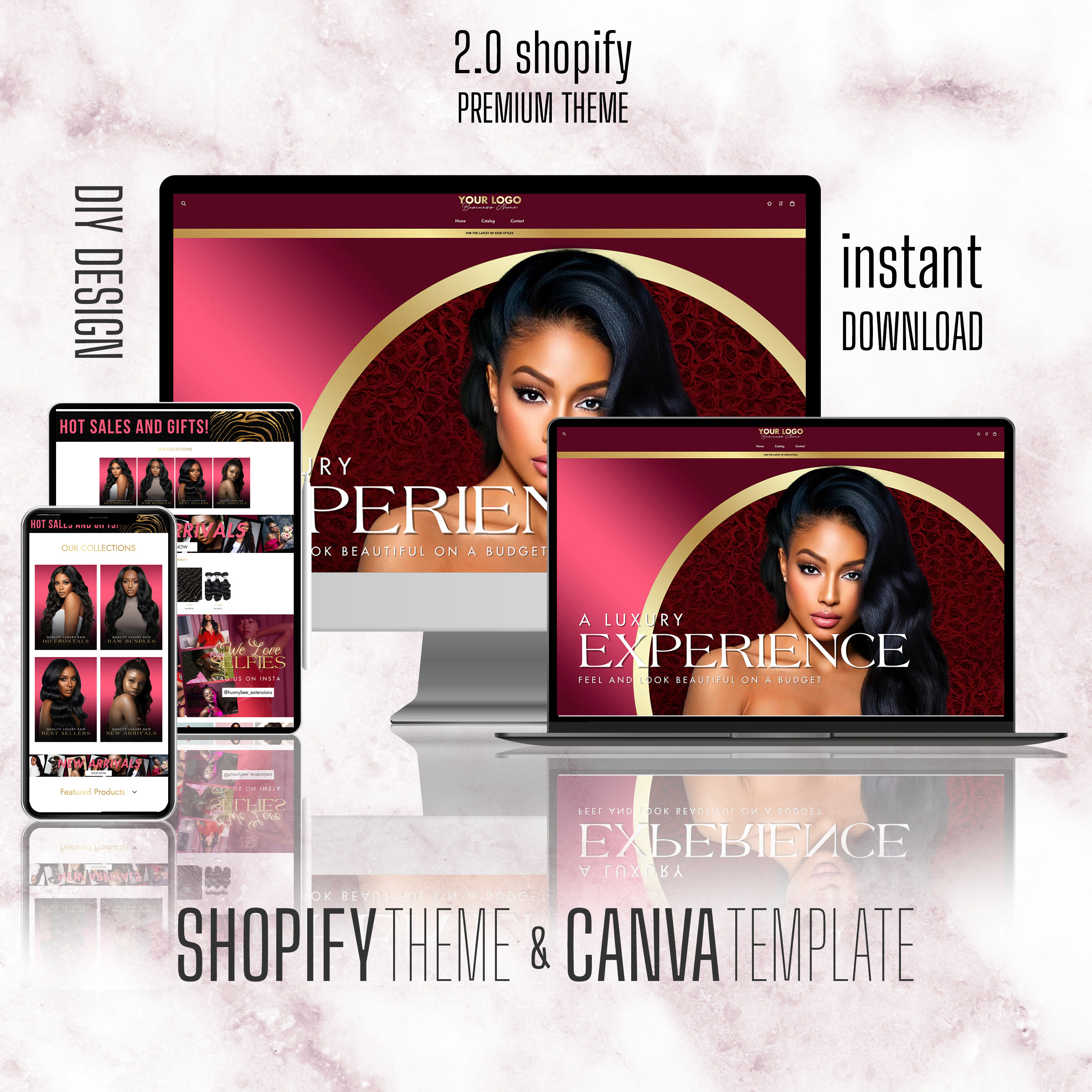 Premade Website Setup With Banners Elegant Glam Website Designs Hair ...