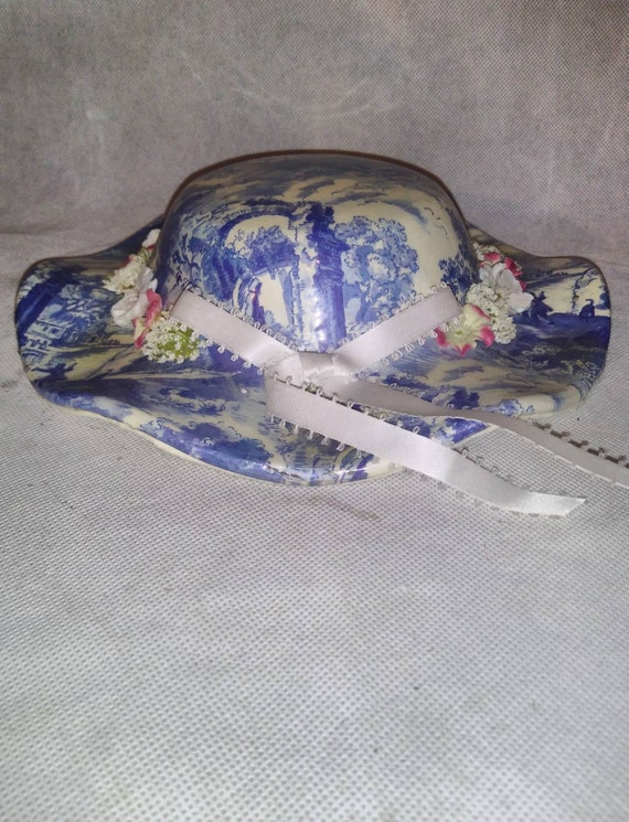 Vintage Blue White Lacquered Country Farm Hat With Matching - Etsy
