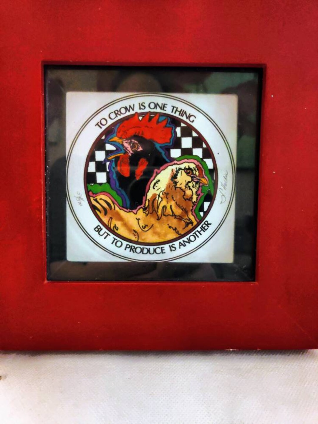 Vintage Checkered Rooster and Hen Framed to Crow is One - Etsy