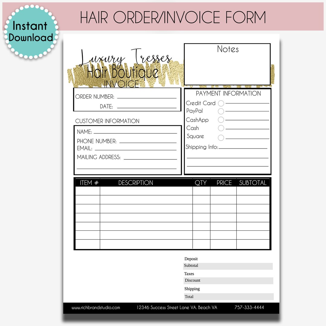 Editable Hair Invoice Order Form Wig Invoice Order Form Beauty - Etsy
