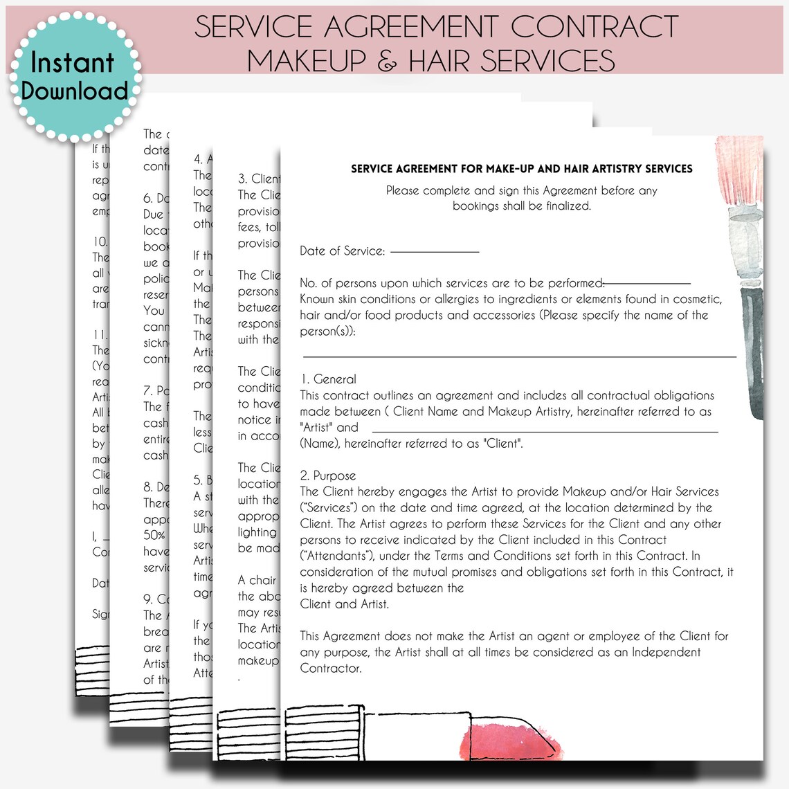 Editable Makeup Service Agreement DIY Service Contract - Etsy