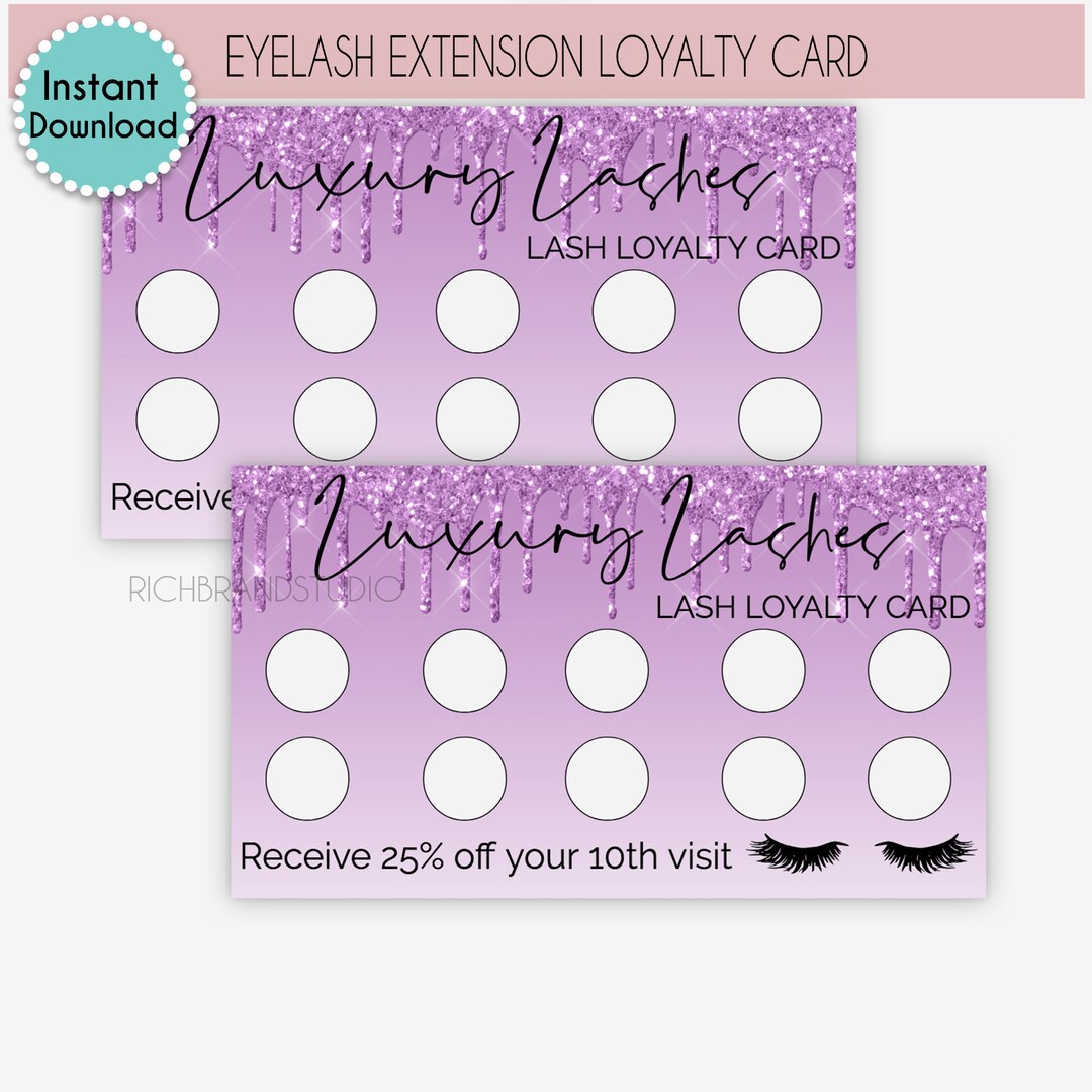 Purple Dripping Glitter Lash Loyalty Card Lash Business Card - Etsy