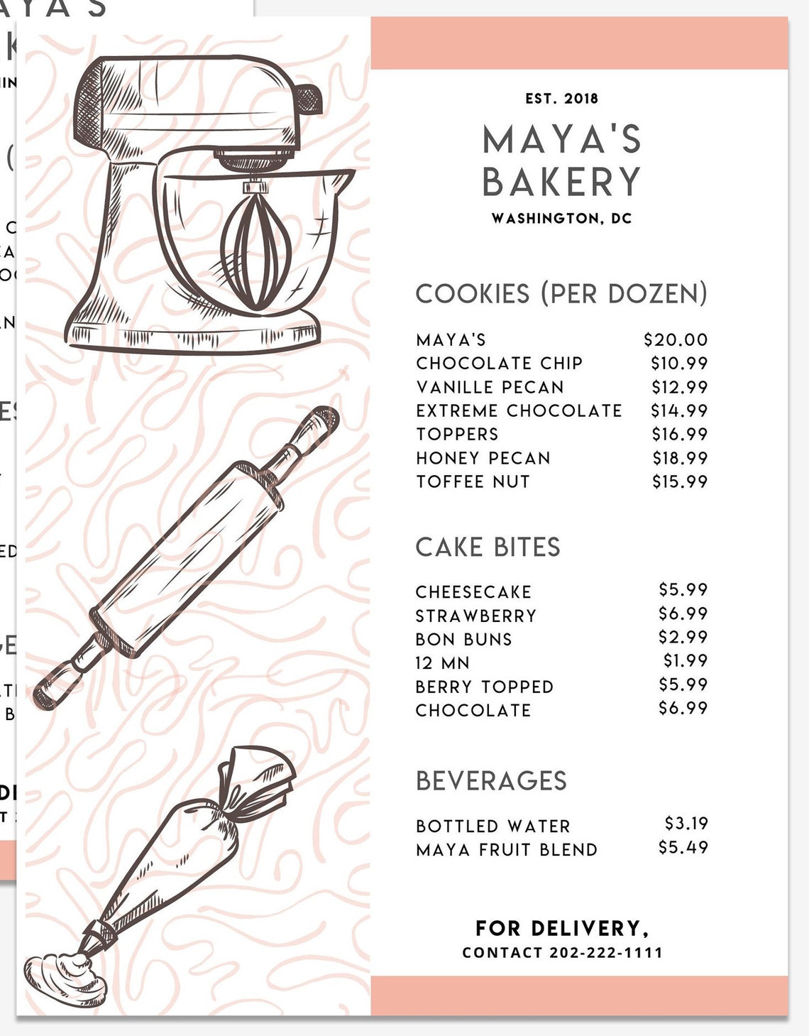 Editable Bakery Menu Editable Catering Menu Bakery Price List - Etsy