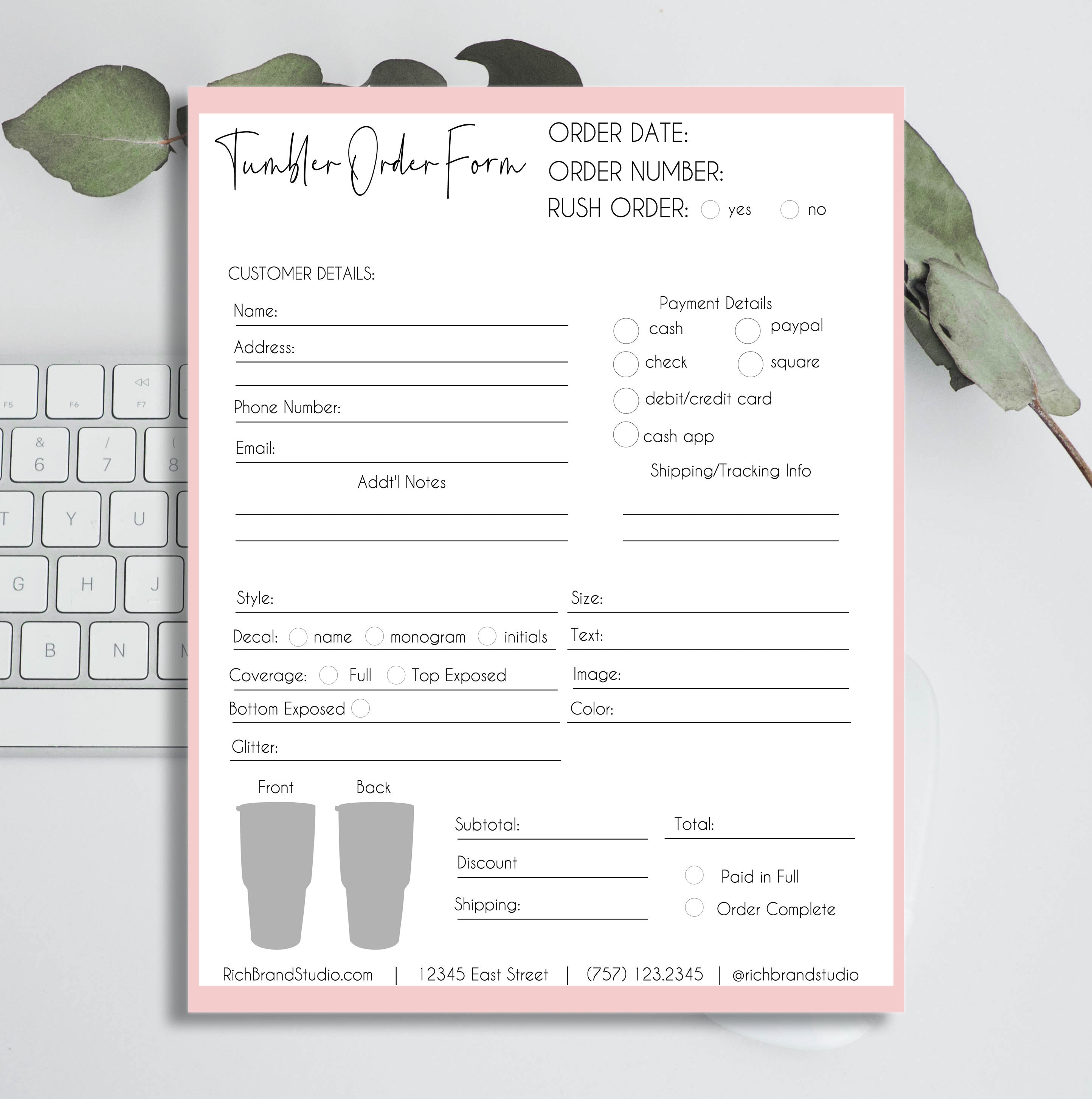 Printable Custom Tumbler Order Form Template Free - Printable Forms ...