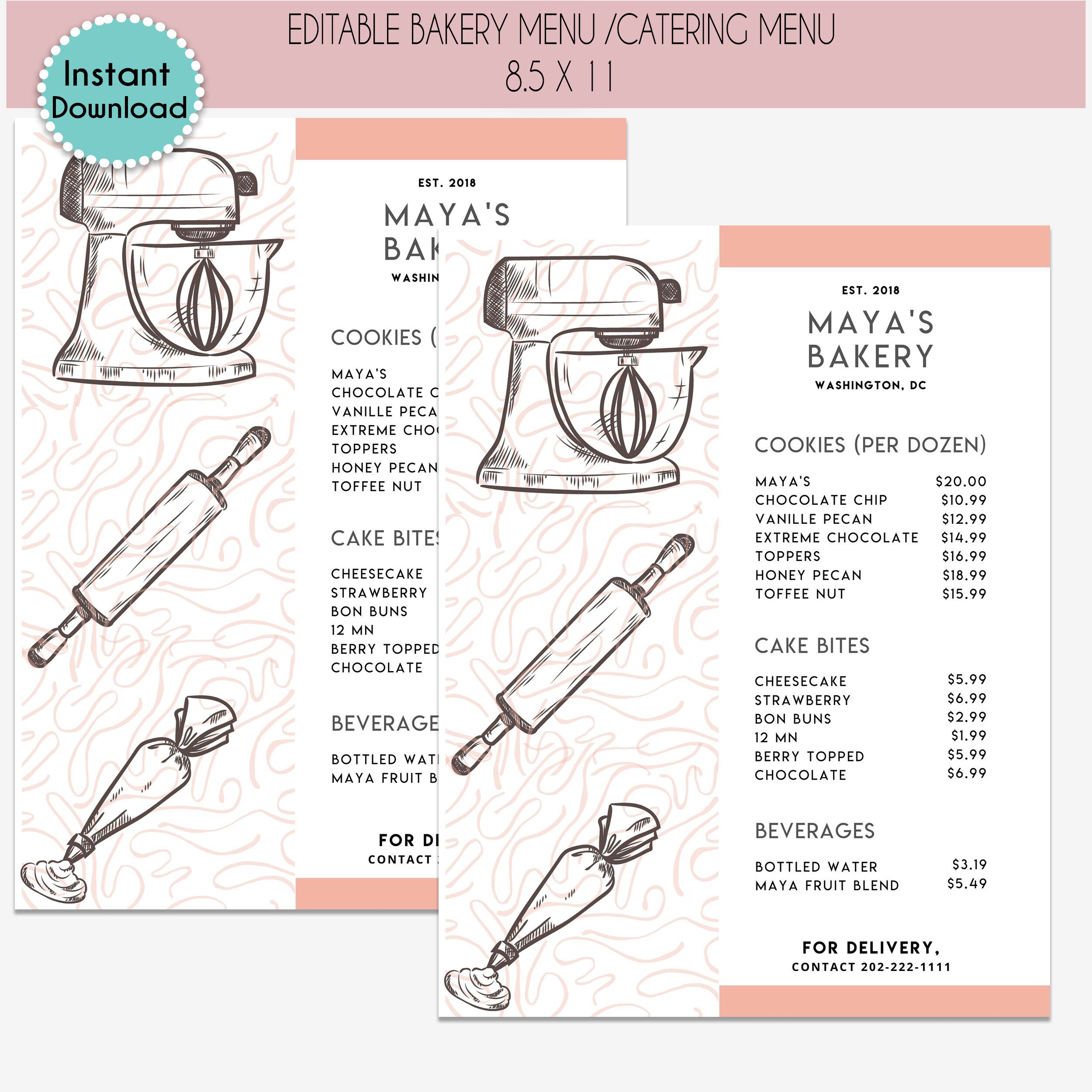 Editable Bakery Menu Editable Catering Menu Bakery Price List - Etsy