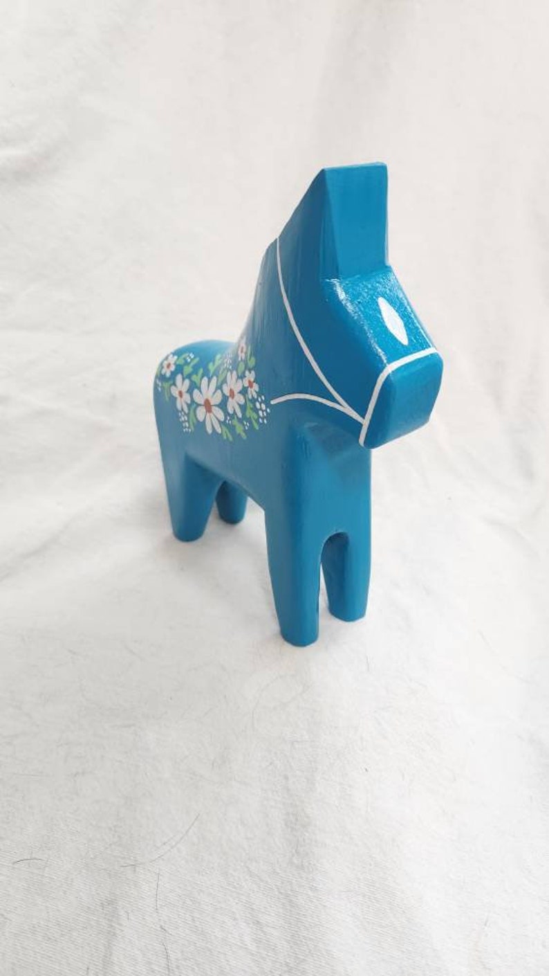 Swedish Dala Horse - Teal Daisies - Etsy
