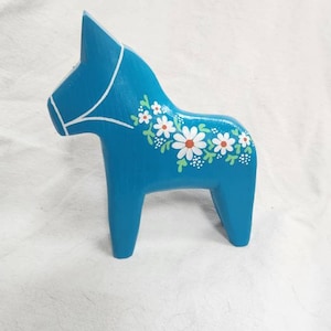 Swedish Dala Horse - Teal Daisies - Etsy