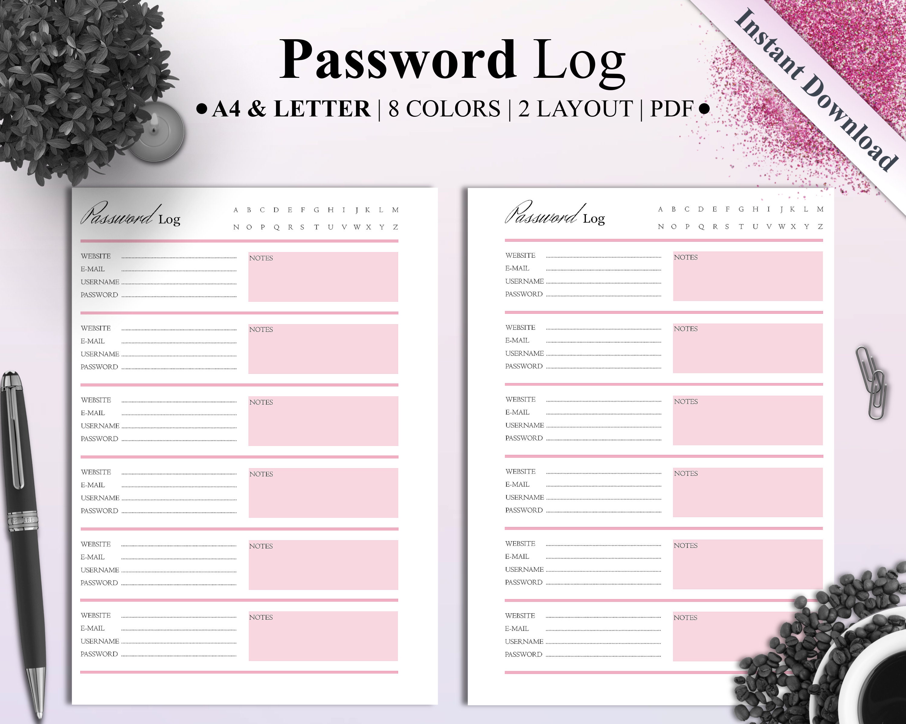 Calendars & Planners Password Keeper Editable Fillable Password Tracker ...