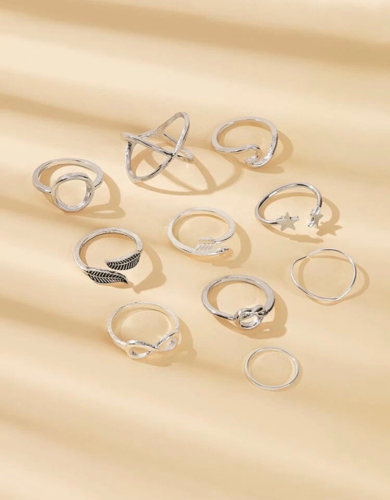 10 Piece Silver Ring Set Silver Arrow Ring Silver Infinity - Etsy