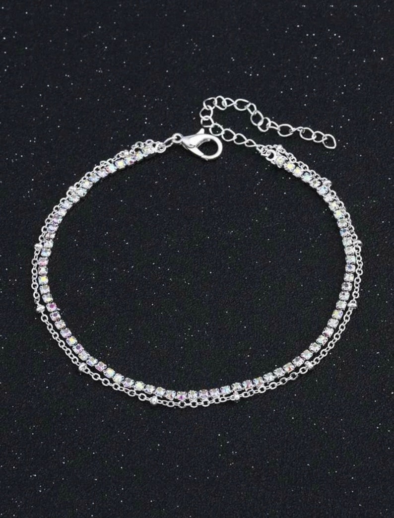 Sparkly Silver Rhinestone Layered Anklet Glittery Silver - Etsy