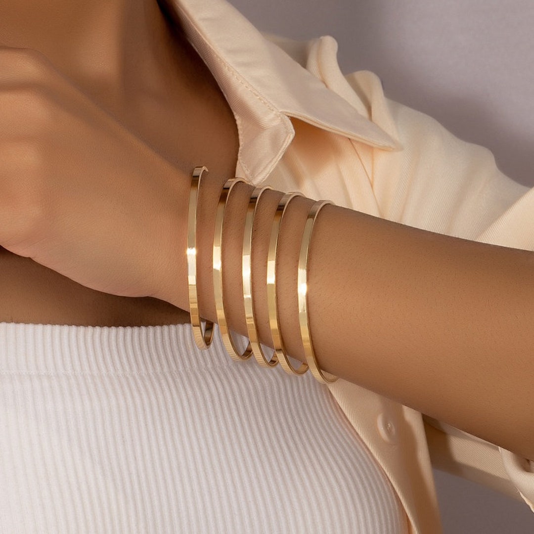 Set of 5 Gold Bangle Bracelets, Trendy Bangle Bracelets, Minimalist ...