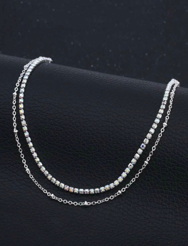 Sparkly Silver Rhinestone Layered Anklet Glittery Silver - Etsy