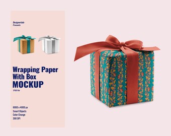 Gift Box and Wrapping Paper Psd Mockup Elegant Wrapping Paper - Etsy
