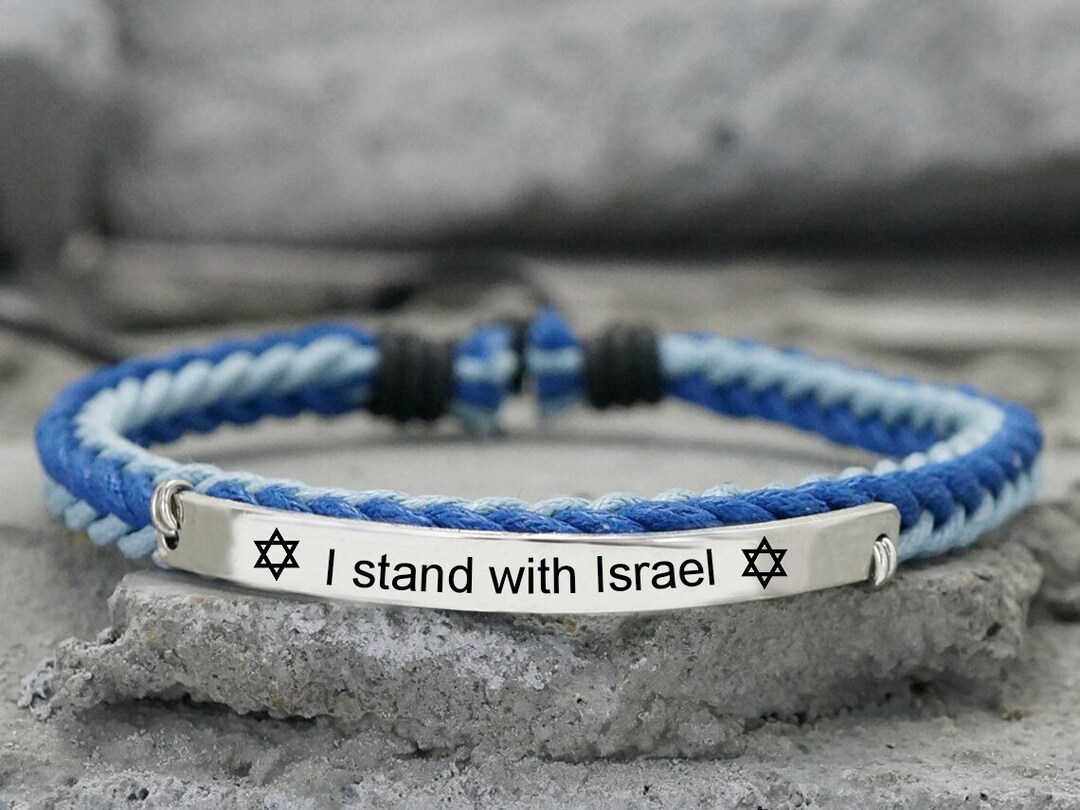 I Stand With Israel Bracelet, Jewish Bracelet, Teal& Light Blue Cord ...