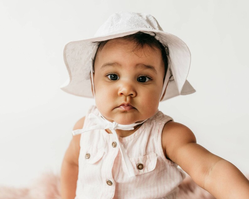 Wide Brim White Eyelet Baby Sun Hat, Sun Protection Baby Infant, Baby ...