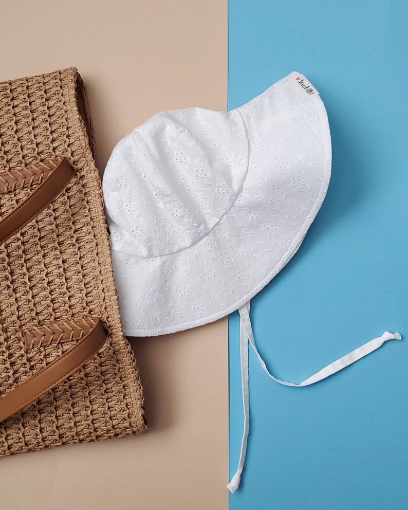 Wide Brim White Eyelet Baby Sun Hat, Sun Protection Baby Infant, Baby ...