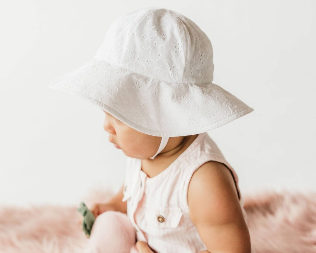 Wide Brim White Eyelet Baby Sun Hat, Sun Protection Baby Infant, Baby ...