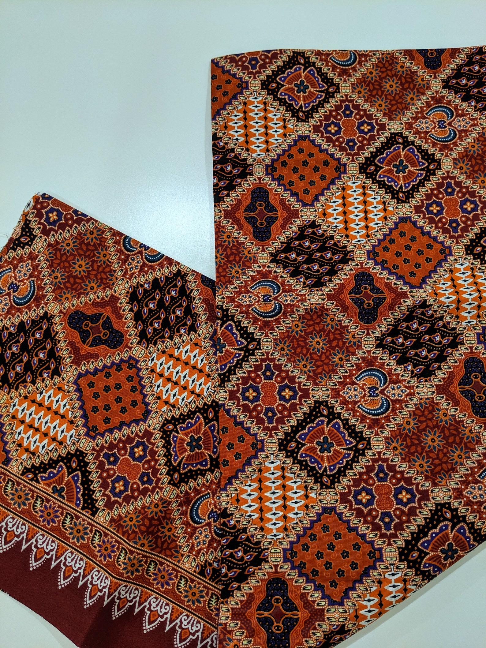 Red-Orange Cotton Batik Style Printed Fabric Geometric | Etsy