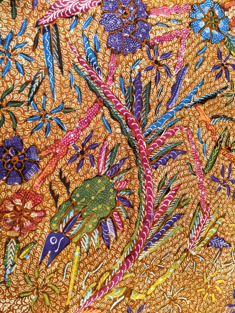 Vintage Batik Semarang With Bird, Old Indonesian Fabric, Handwritten ...