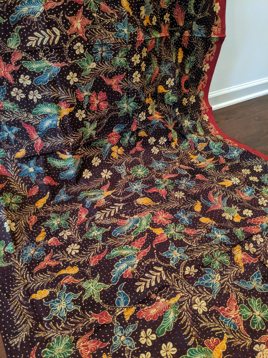 Hand Drawn Indonesian Batik With Floral Butterfly, Full Batik Tulis ...