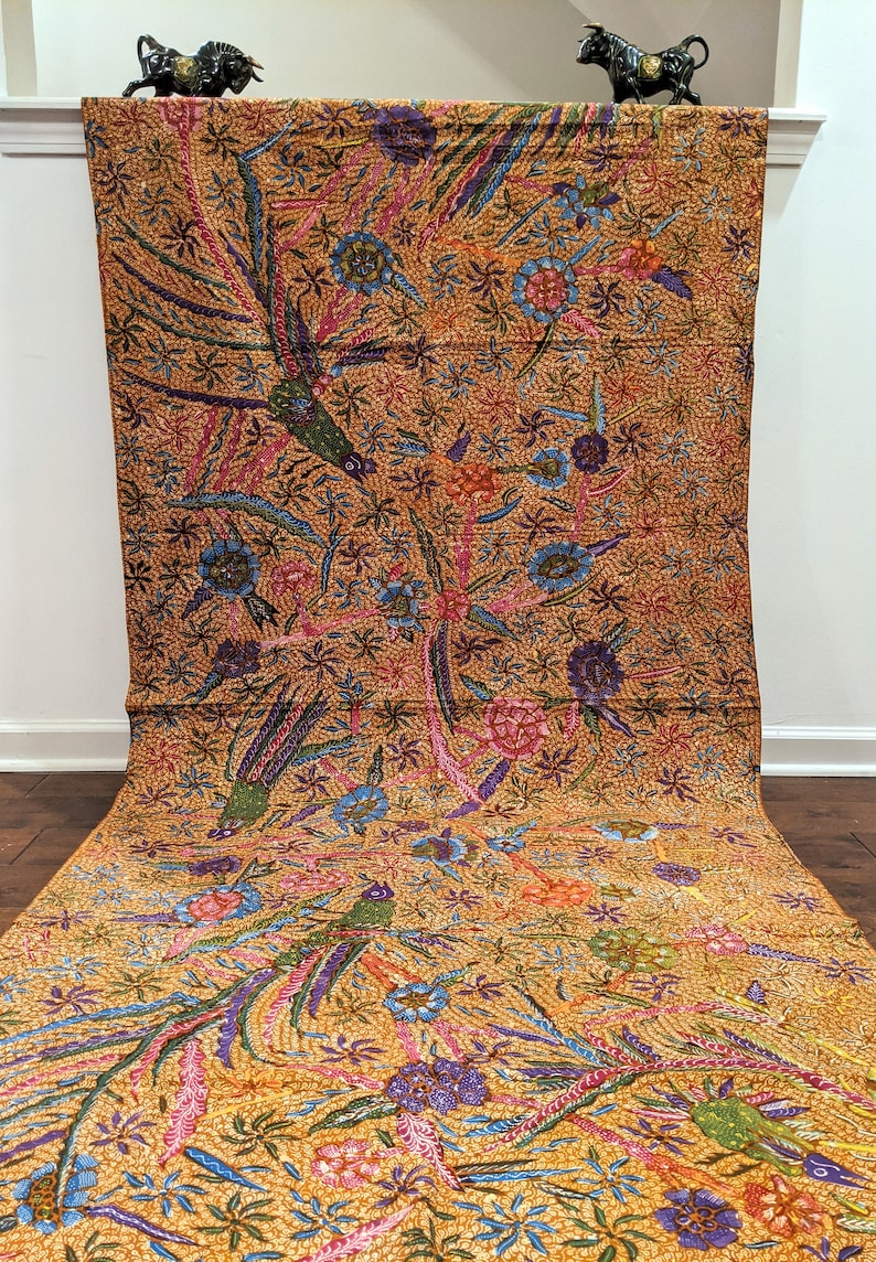 Vintage Batik Semarang With Bird, Old Indonesian Fabric, Handwritten ...