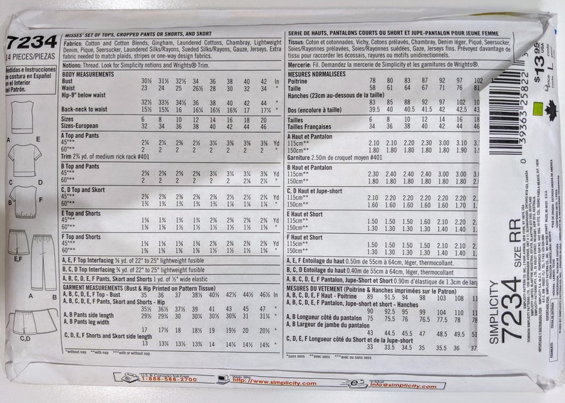 Simplicity 7234 Sewing Pattern Size RR 14-20 | Etsy