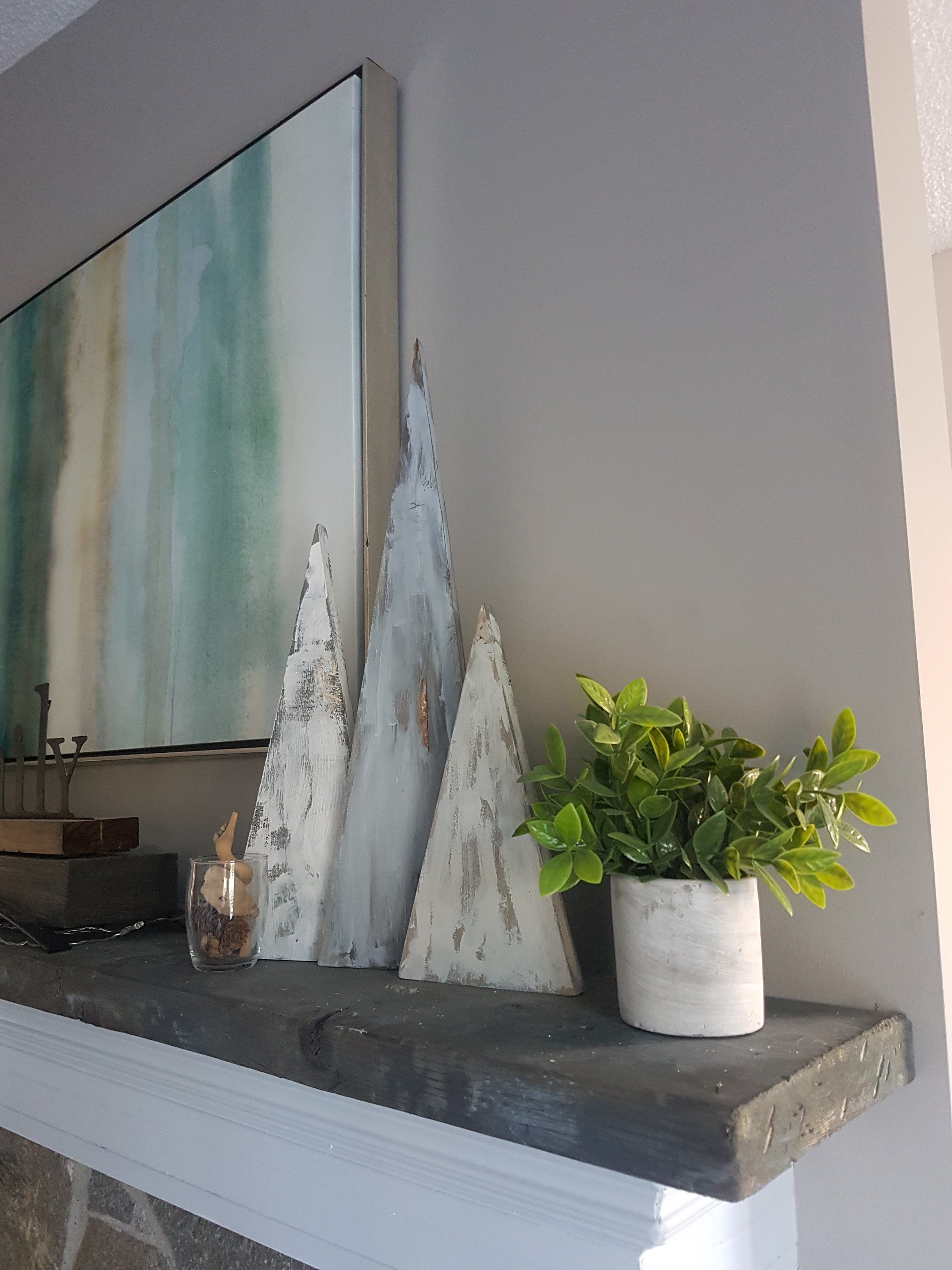 Rustic Wooden mountain set mantle decor chalk paint simple | Etsy