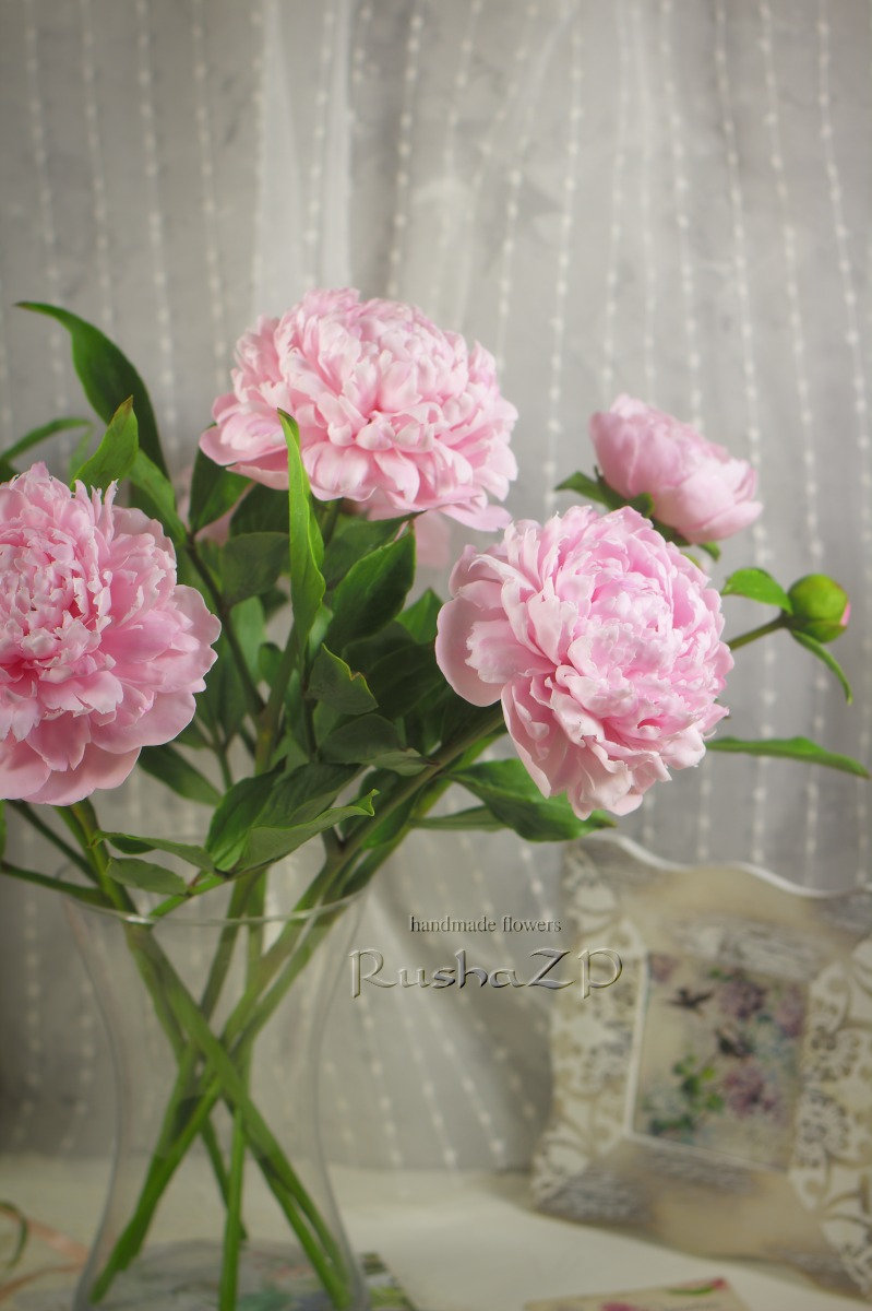 Bouquet of Peonies. Pink Peony From Cold Porcelain. Clay Peony. Gift ...