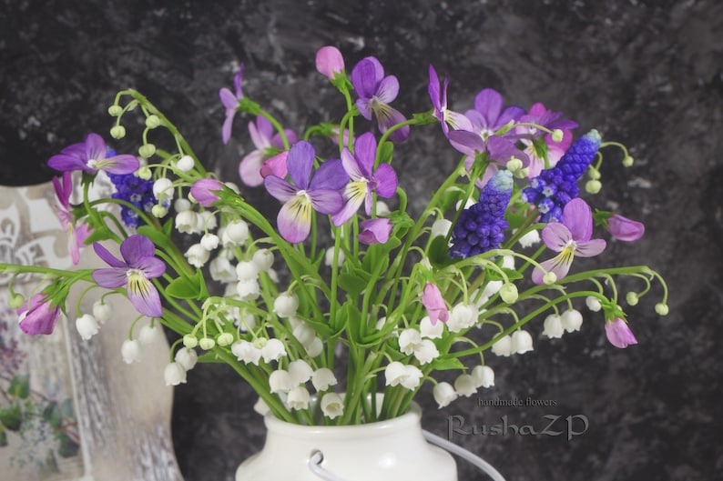 Bouquet of Lilies of the Valley and Violets. Spring Bouquet of - Etsy