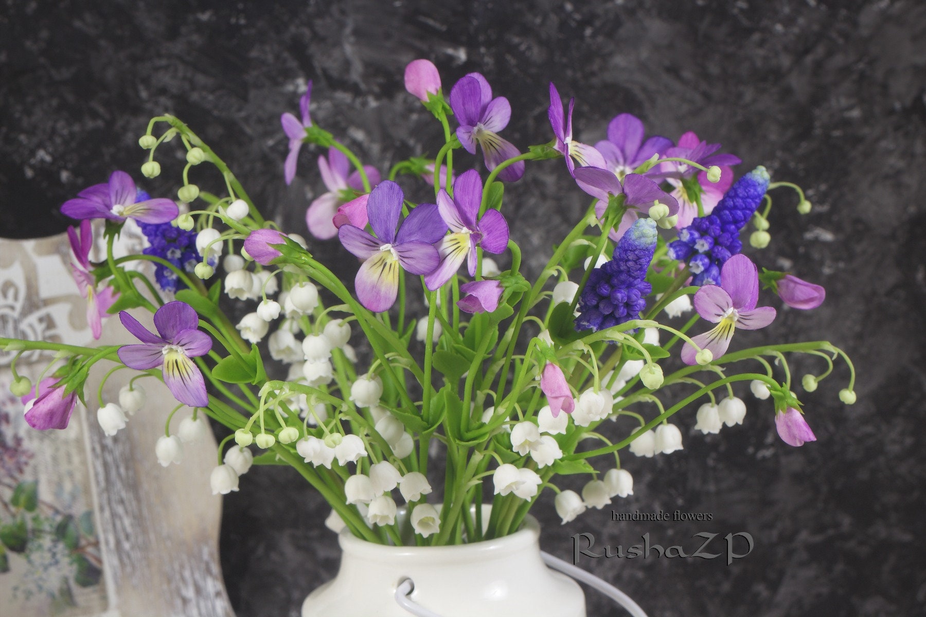 Bouquet of Lilies of the Valley and Violets. Spring Bouquet of Flowers ...