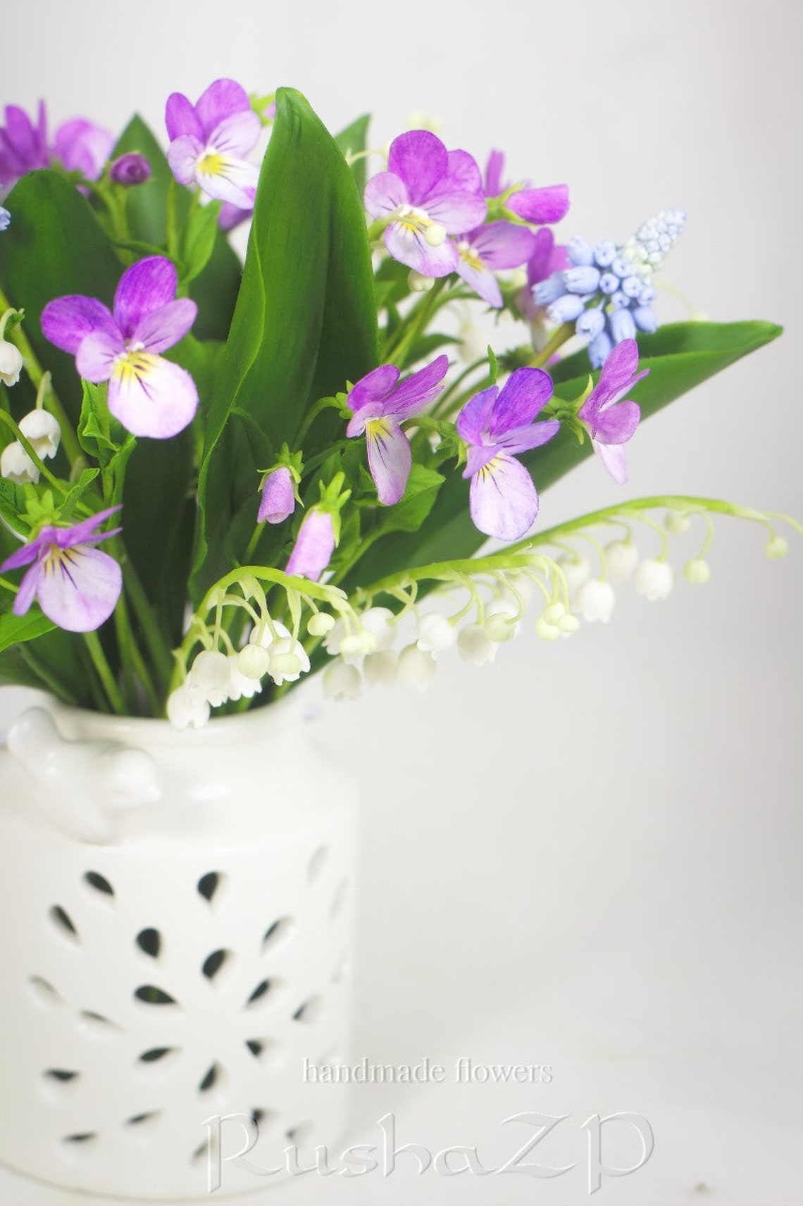 Bouquet of Lilies of the Valley and Violets. Spring Bouquet of - Etsy