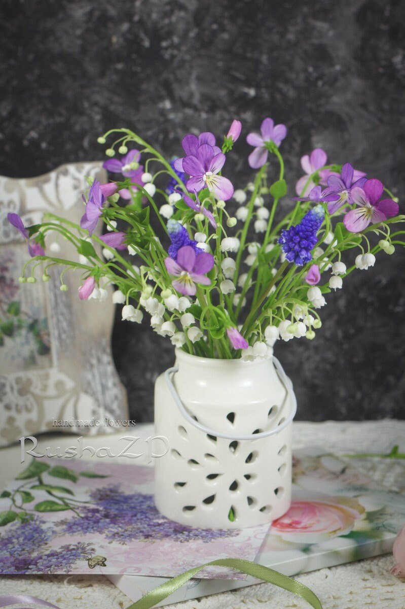 Bouquet of Lilies of the Valley and Violets. Spring Bouquet of | Etsy