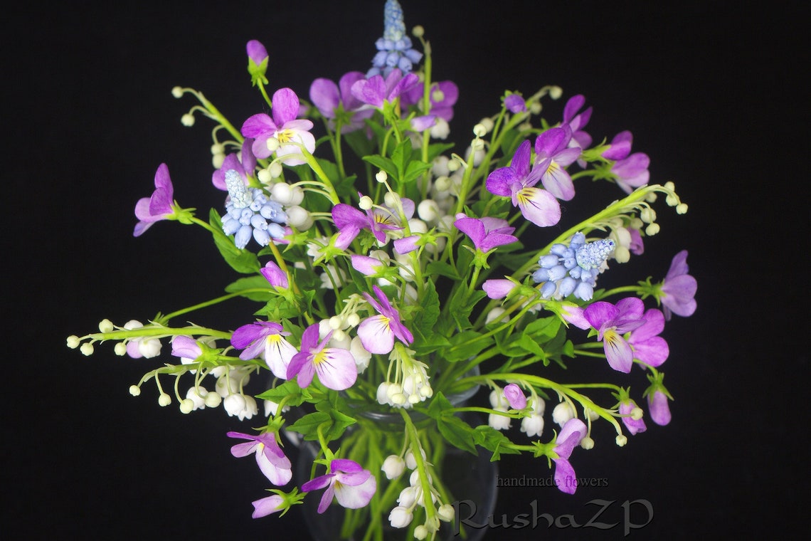 Bouquet of Lilies of the Valley and Violets. Spring Bouquet of - Etsy