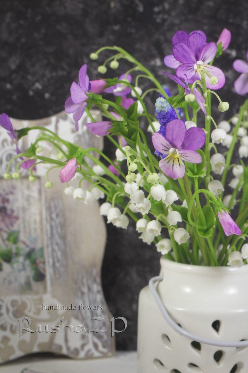 Bouquet of Lilies of the Valley and Violets. Spring Bouquet of - Etsy