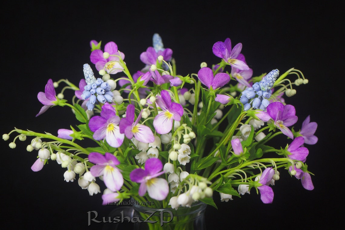 Bouquet of Lilies of the Valley and Violets. Spring Bouquet of | Etsy