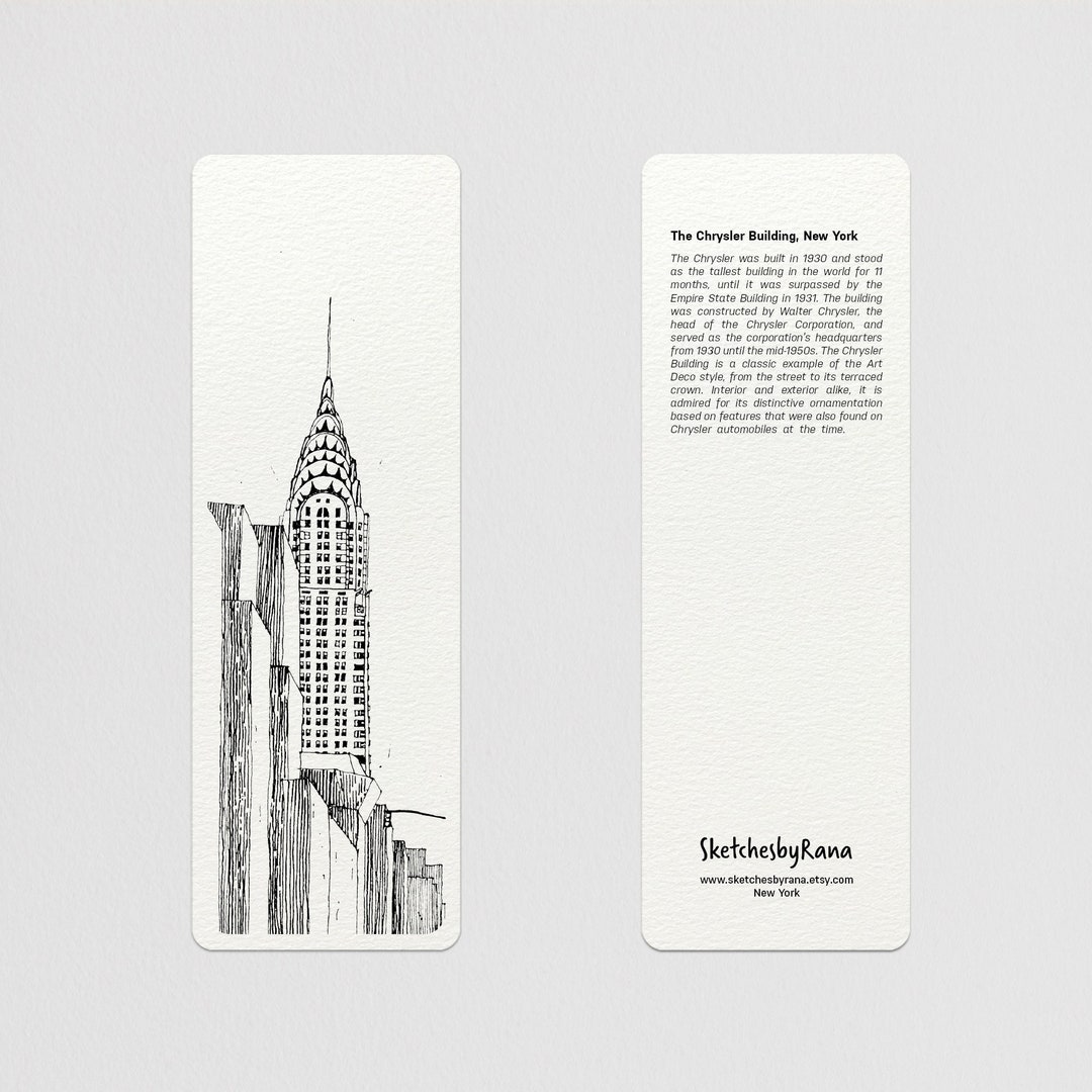 New York Bookmark, Chrysler Building Bookmark, NYC Bookmark ...
