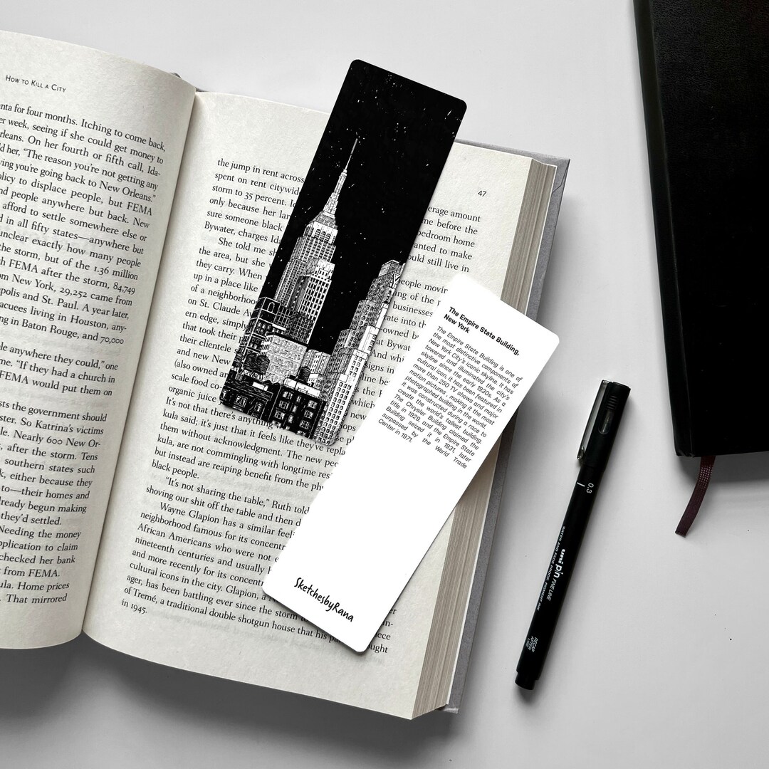 New York Bookmark, Empire State Bookmark, New York Skyline, Hand-drawn ...