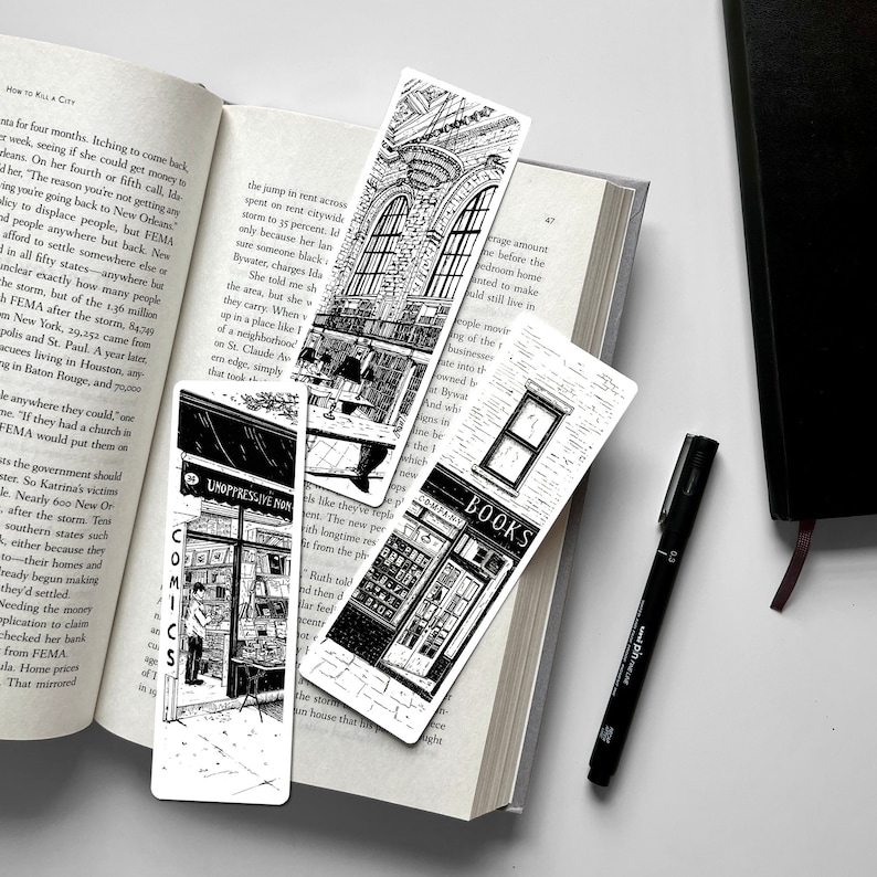 Bookstore Bookmark Collection, New York Bookmark Set of 3, Hand-drawn ...