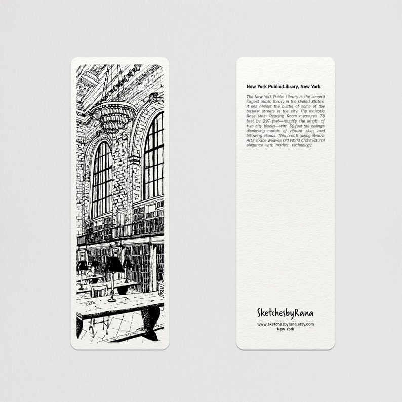 New York Library Bookmark, Bryant Park Library Bookmark, NYPL, New York ...