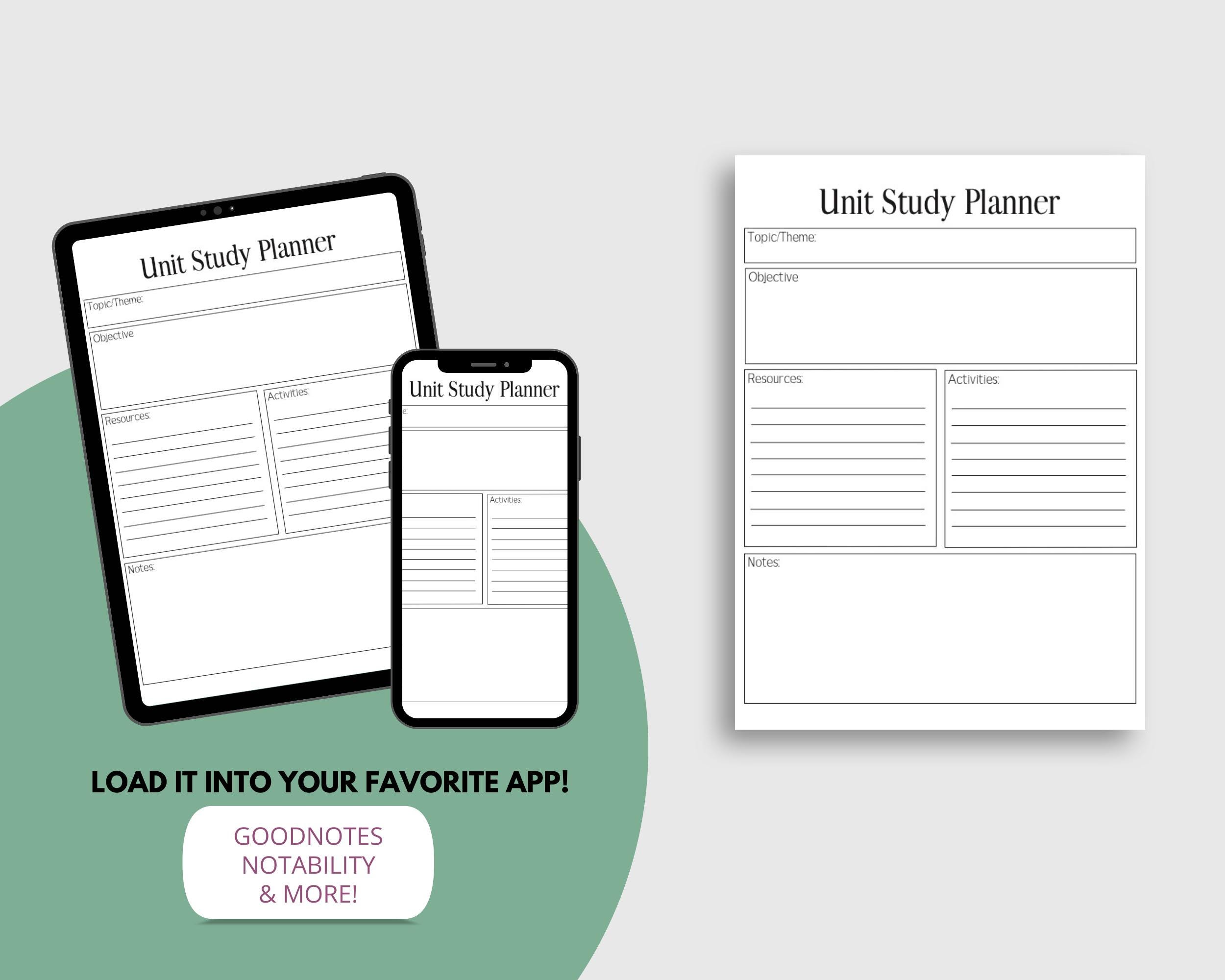 Unit Study Planner Printable Unit Study Homeschool Planner Classroom ...