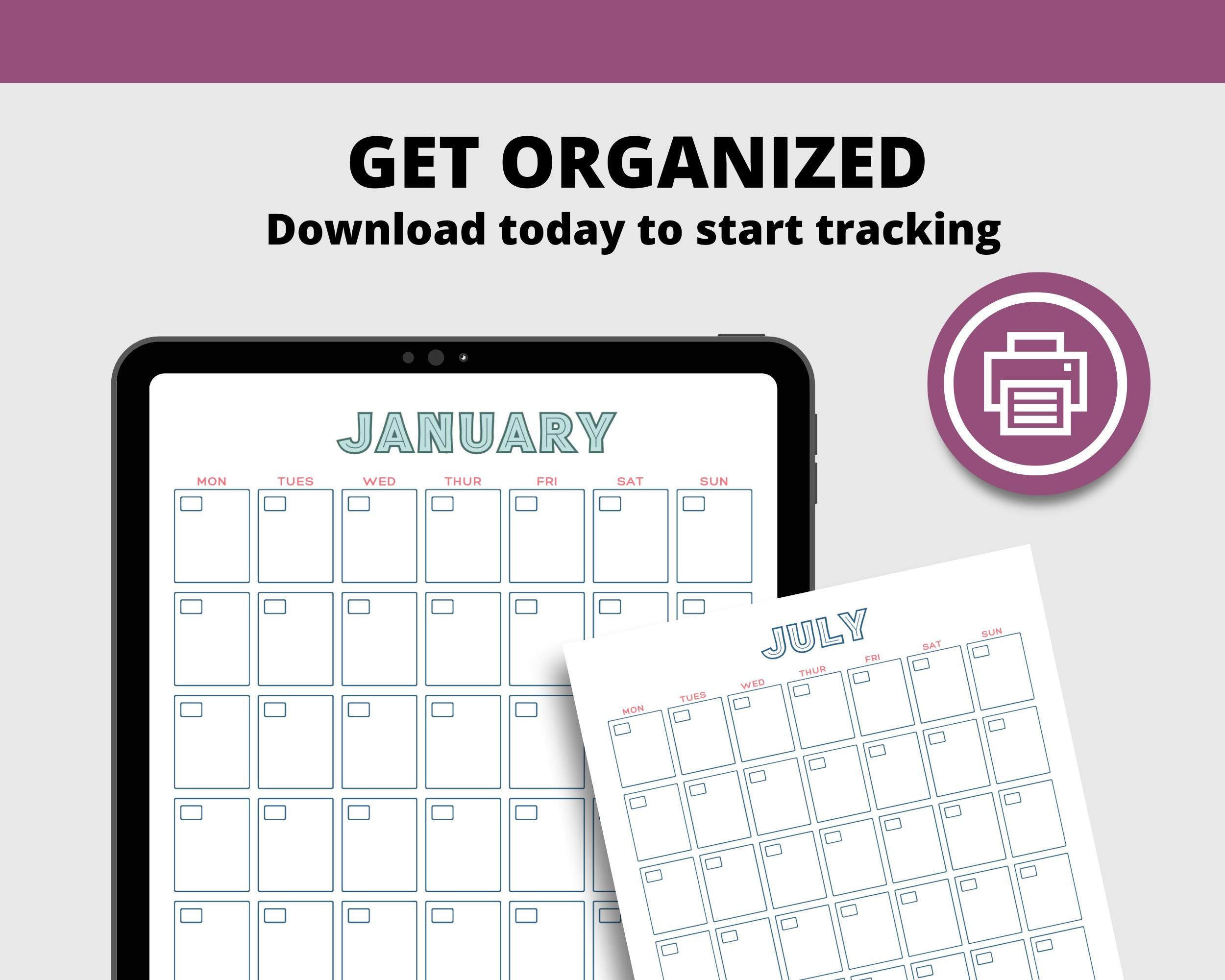 12 Month Undated Calendar | Digital Download | Academic Planner ...