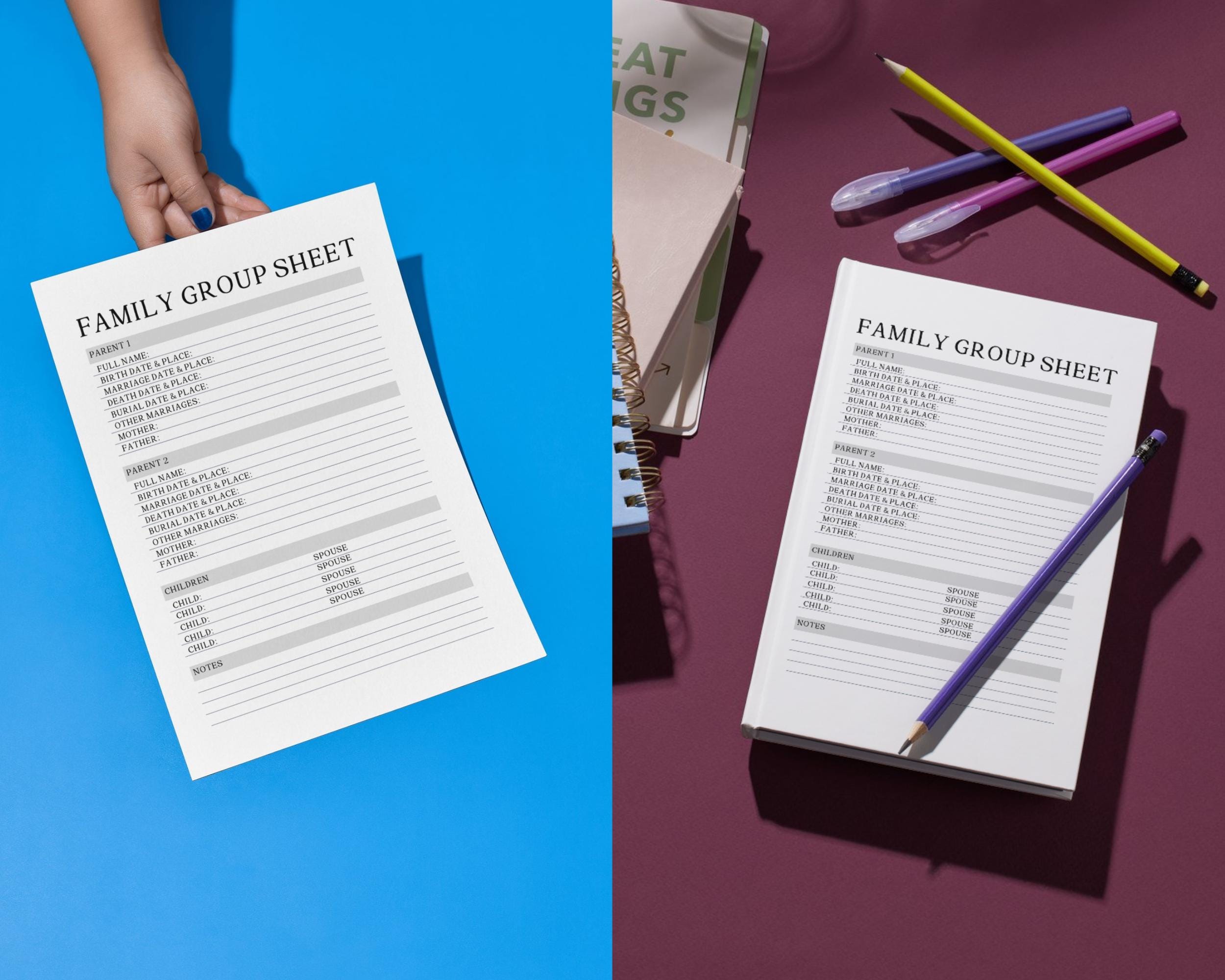Genealogy Family Group Worksheet | Ancestry Planner | Family Tree ...