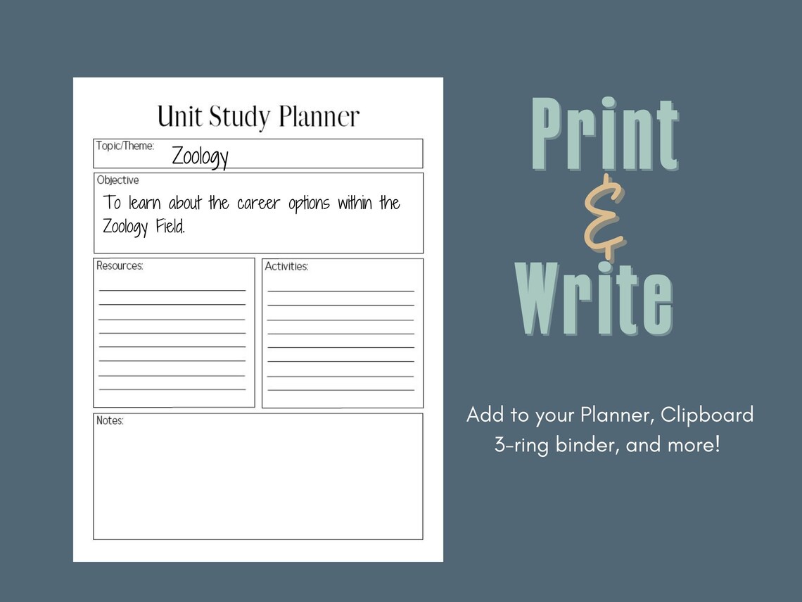 Unit Study Planner Printable Unit Study Homeschool Planner Classroom ...