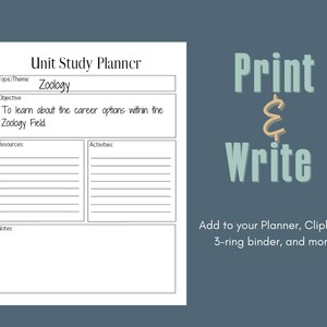 Unit Study Planner Printable Unit Study Homeschool Planner Classroom ...