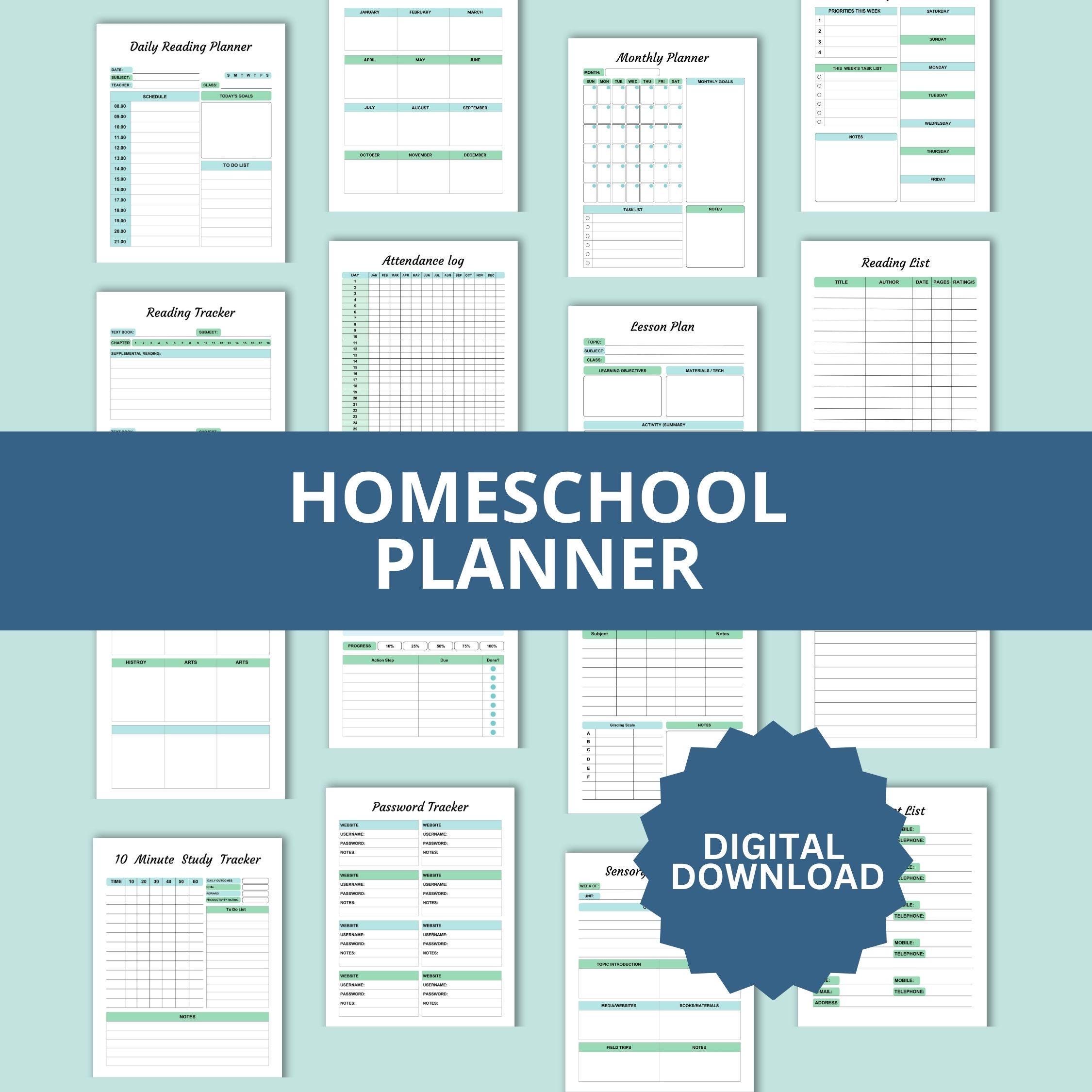 Homeschool Planner | Printable Lesson Planner | Digital Download | Weekly Education Planner ...