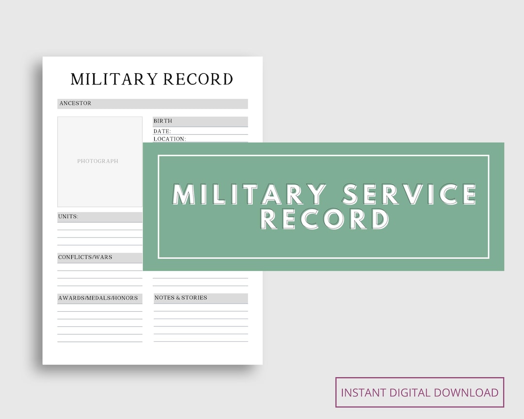 Military Service Record | Genealogy Worksheet | Ancestry Printable ...