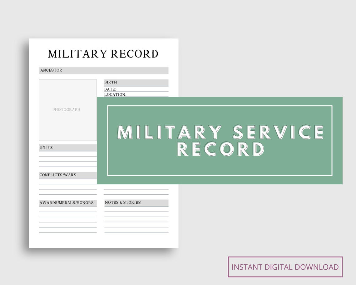 Military Service Record | Genealogy Worksheet | Ancestry Printable ...