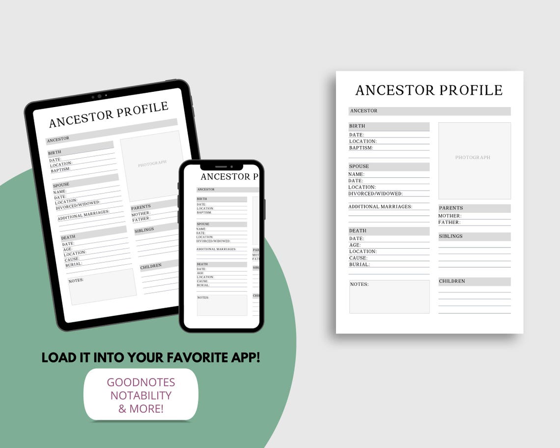 Ancestor Profile | Genealogy Printable | Digital Ancestry Research Page ...